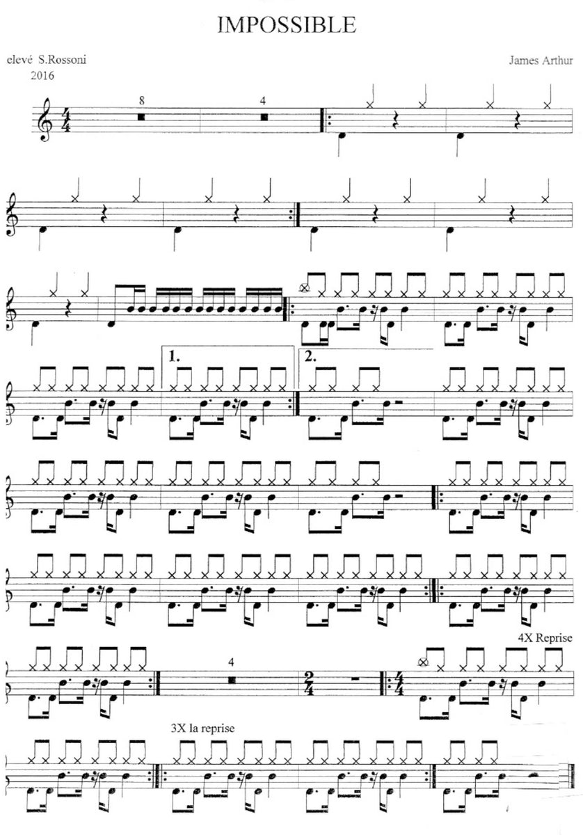 Impossible - James Arthur - Drum Sheet Music - Rossoni – DrumSetSheetMusic