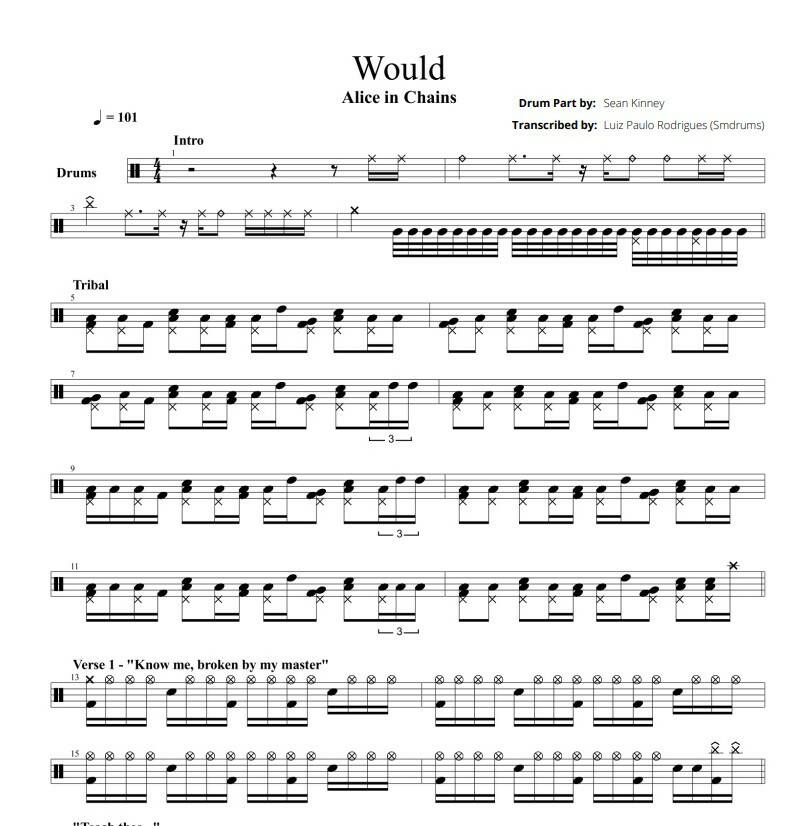 Would? - Alice in Chains - Drum Sheet Music - Smdrums – DrumSetSheetMusic
