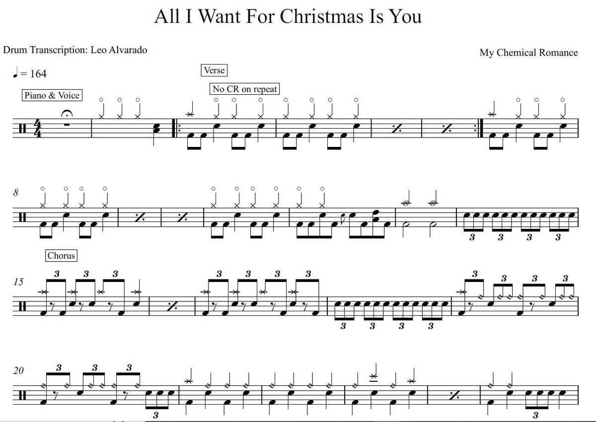 All I Want for Christmas Is You - My Chemical Romance - Drum Sheet ...