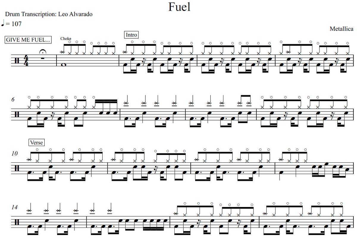 Fuel - Metallica - Drum Sheet Music - Leo Alvarado – DrumSetSheetMusic