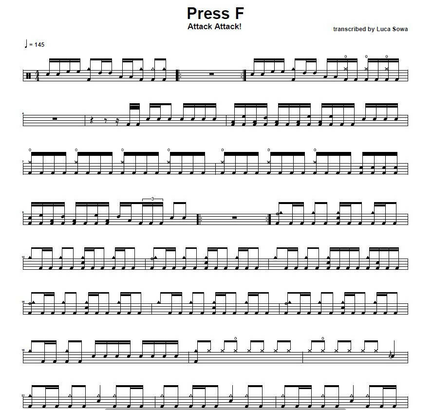Press F - Attack Attack! - Drum Sheet Music - Luca Sowa Drum Sheets ...