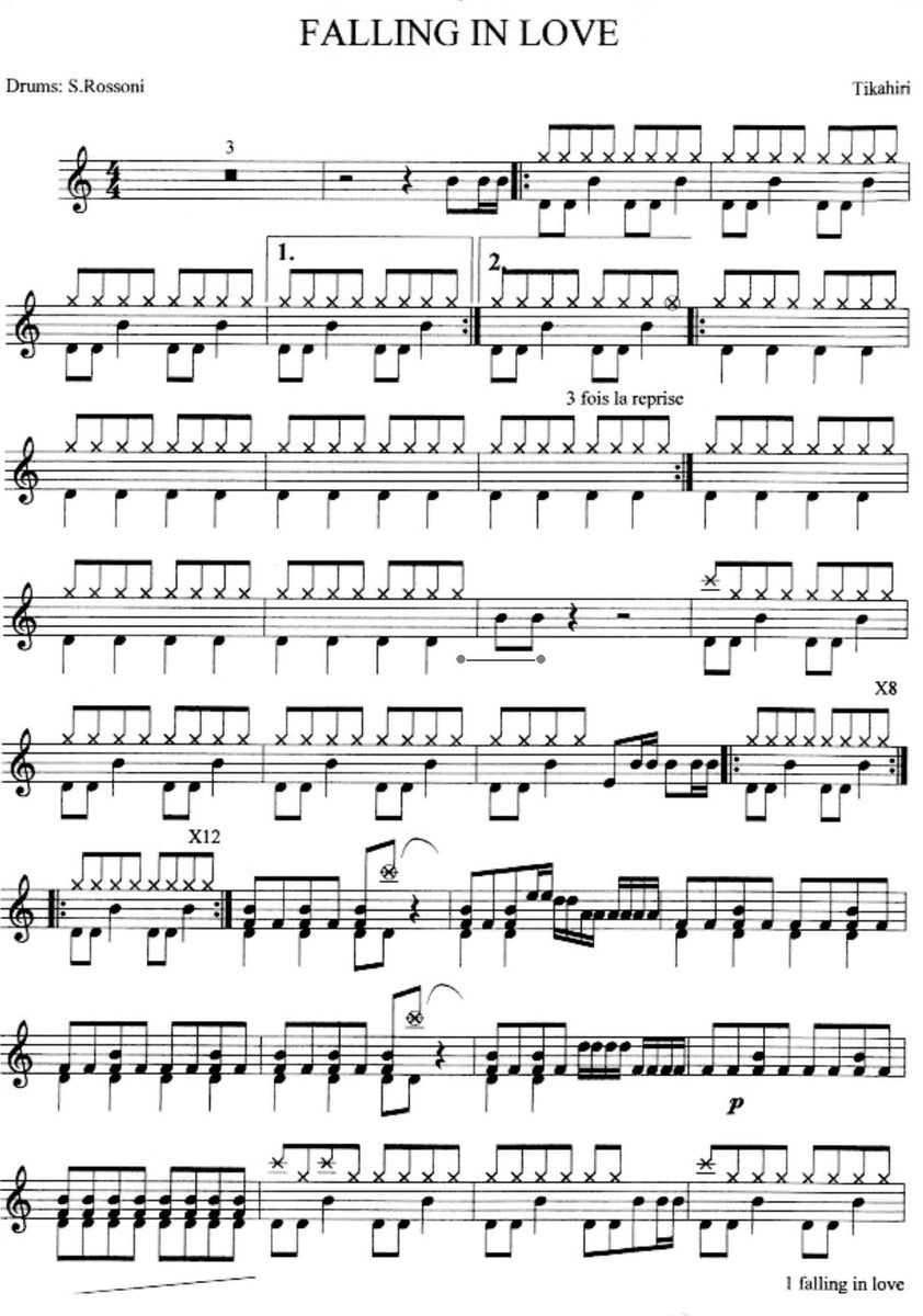 Falling in Love - Tikahiri - Drum Sheet Music - Rossoni – DrumSetSheetMusic