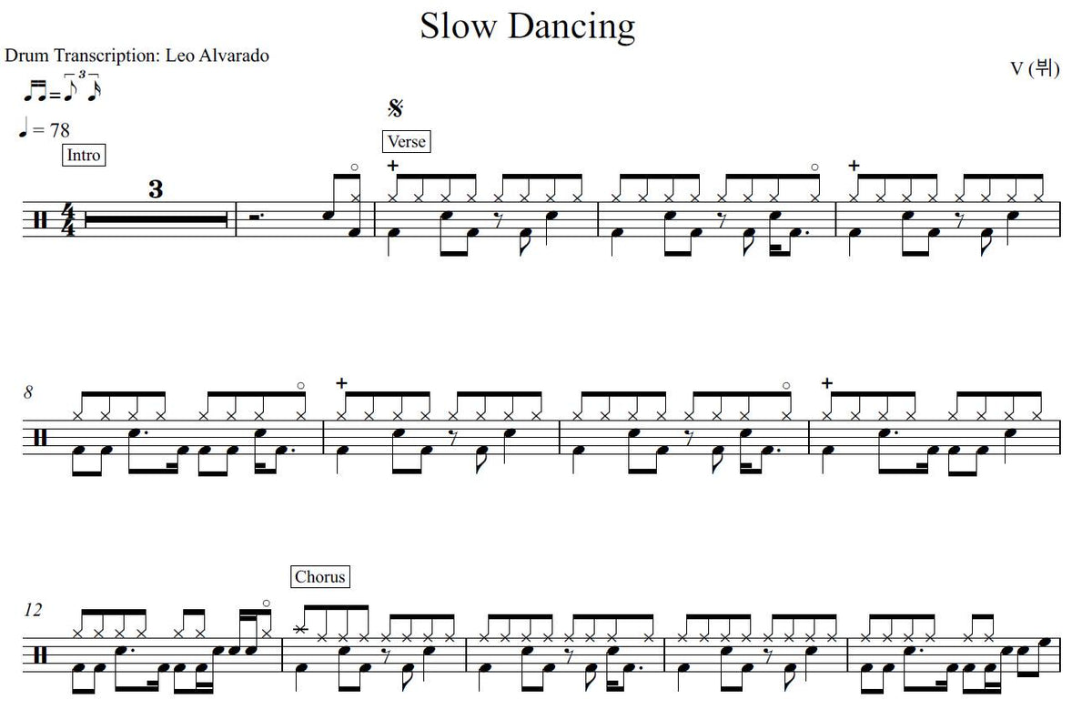 Slow Dancing - V (뷔) - Drum Sheet Music - Leo Alvarado – DrumSetSheetMusic