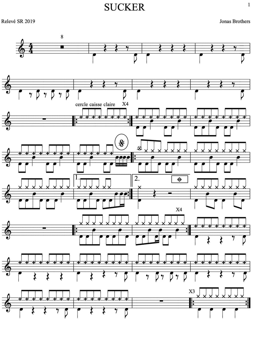 Sucker - Jonas Brothers - Drum Sheet Music - Rossoni – DrumSetSheetMusic