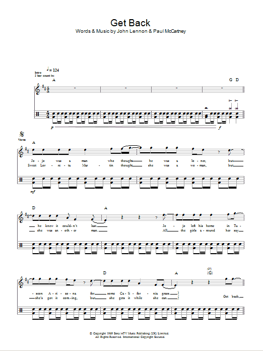 Get Back - The Beatles - Drum Sheet Music - SheetMusicDirect D ...