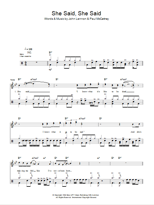 She Said She Said - The Beatles - Drum Sheet Music - SheetMusicDirect D ...