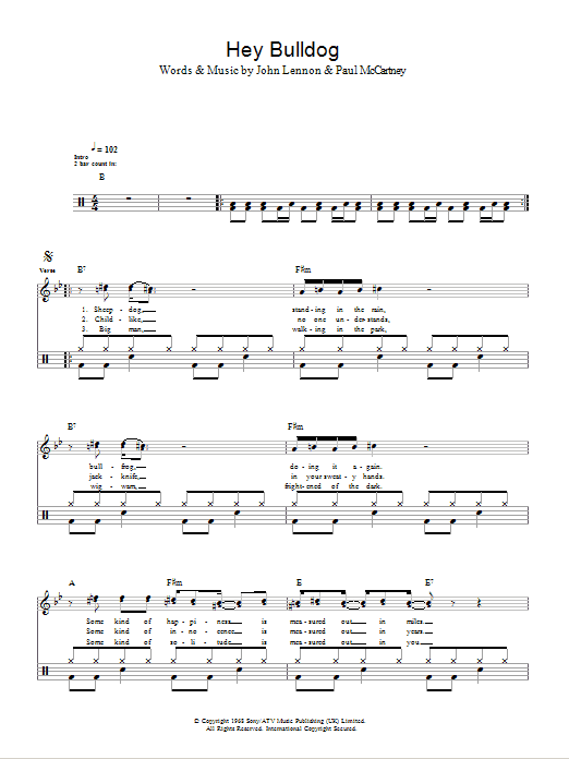Hey Bulldog - The Beatles - Drum Sheet Music - SheetMusicDirect D ...