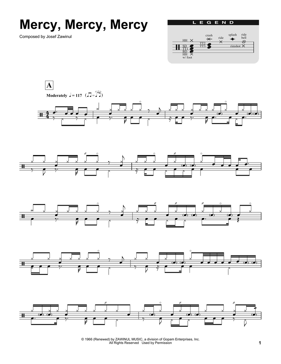 Mercy, Mercy, Mercy - The Buckinghams - Drum Sheet Music ...