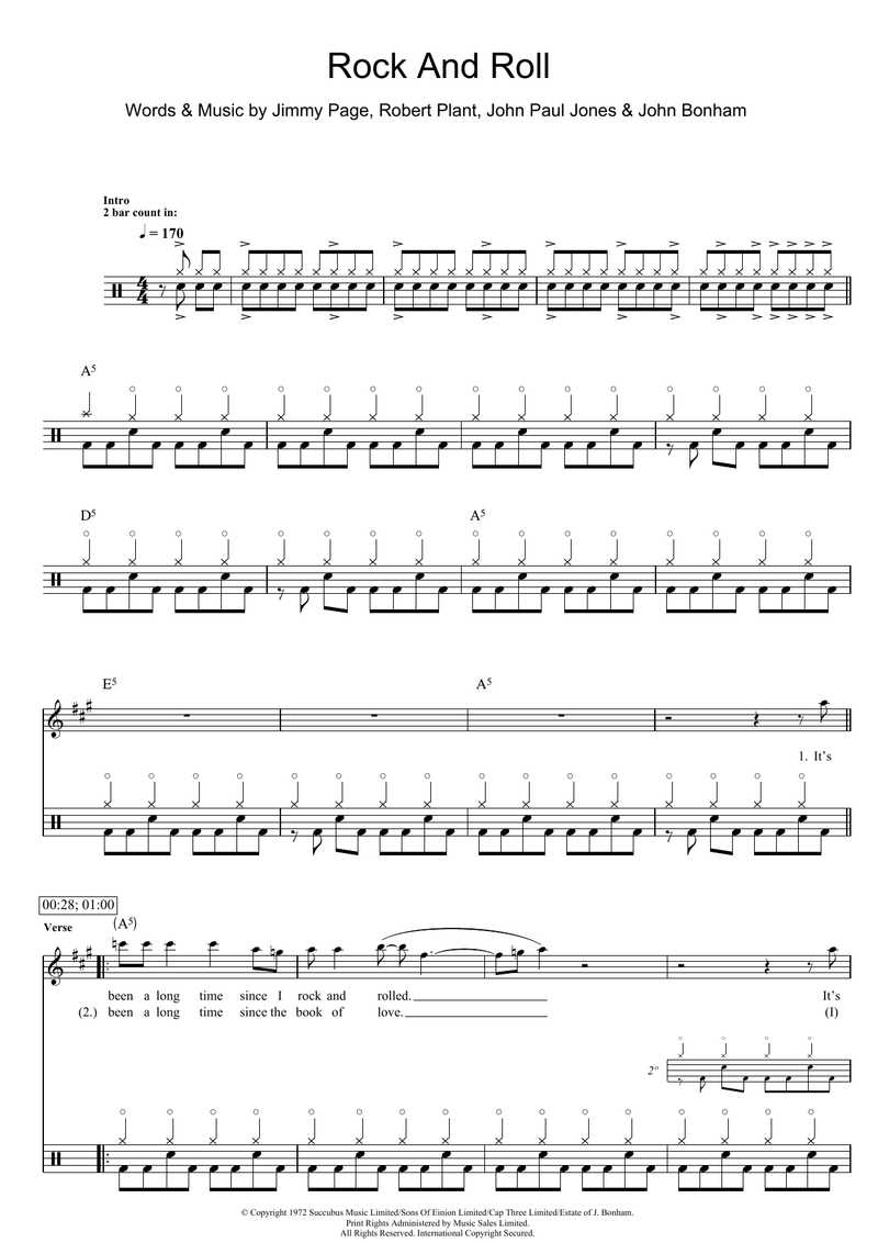 Rock and Roll - Led Zeppelin - Drum Sheet Music - SheetMusicDirect D ...