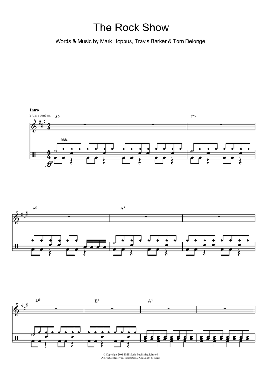 The Rock Show - Blink 182 - Drum Sheet Music - SheetMusicDirect D ...