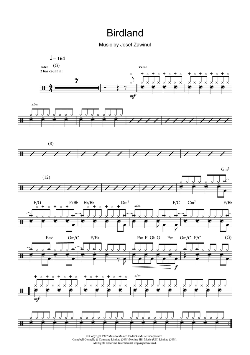 Birdland - Weather Report - Drum Sheet Music - SheetMusicDirect D ...
