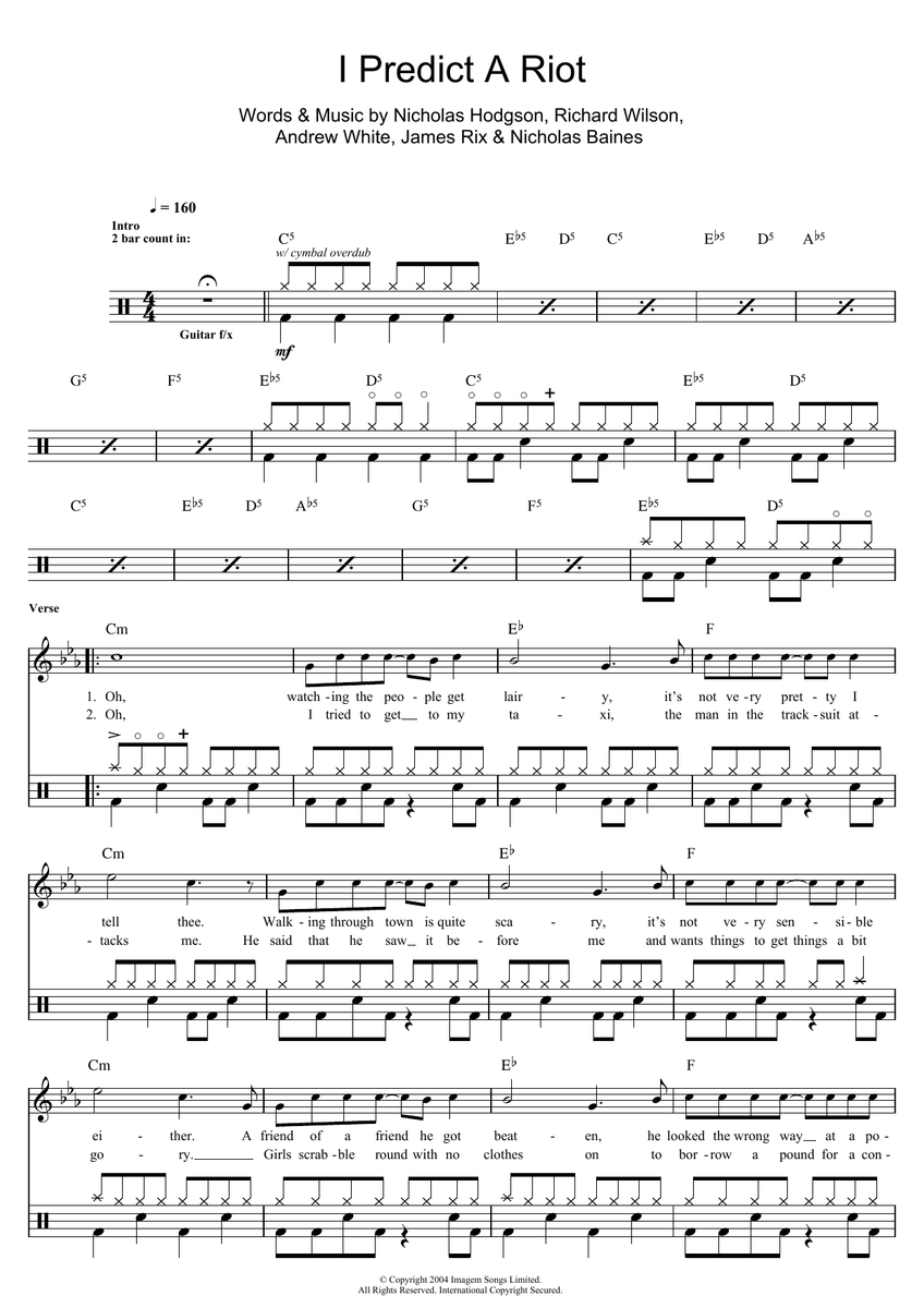 I Predict a Riot - Kaiser Chiefs - Drum Sheet Music - SheetMusicDirect ...