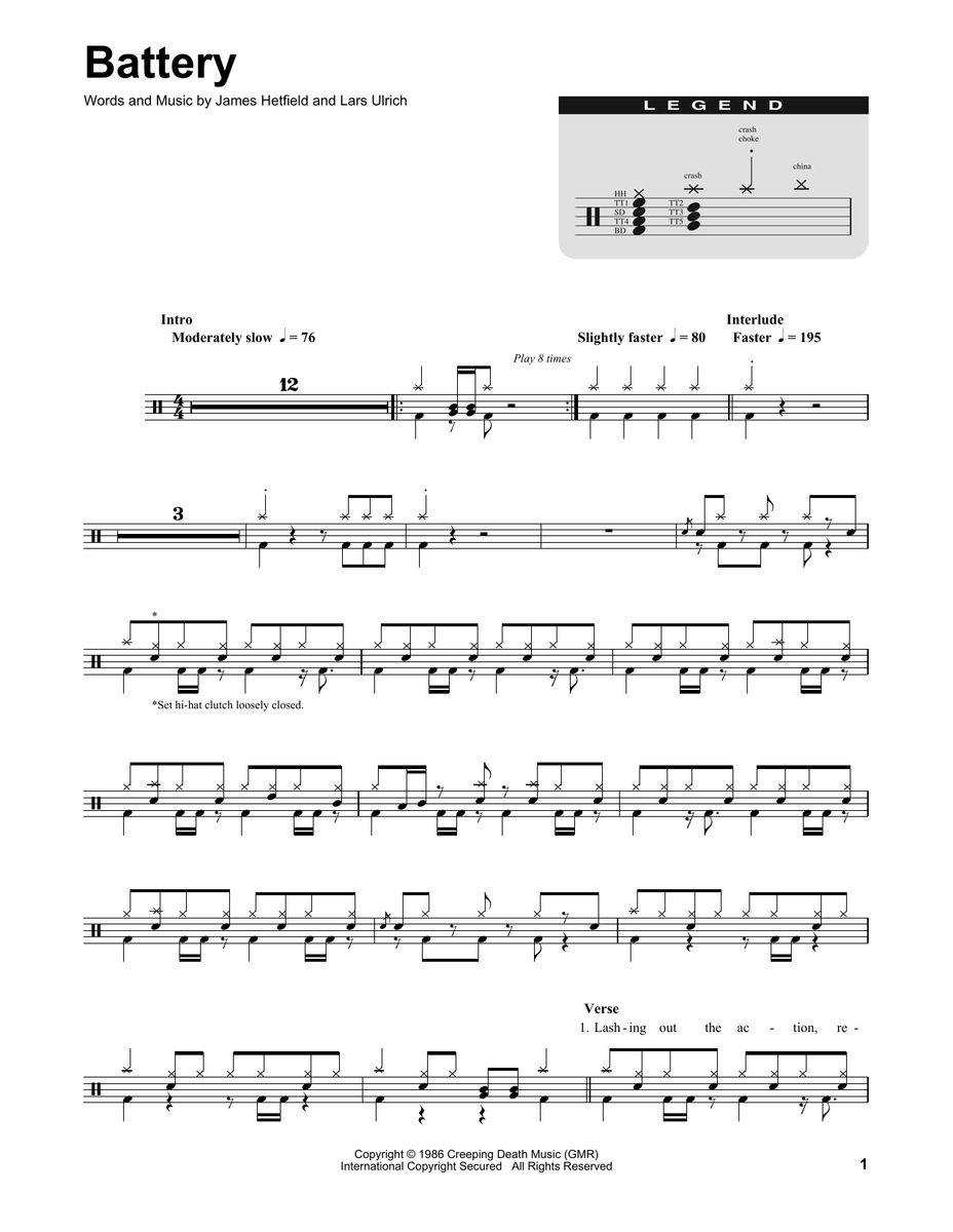 Battery - Metallica - Drum Sheet Music - SheetMusicDirect DT ...