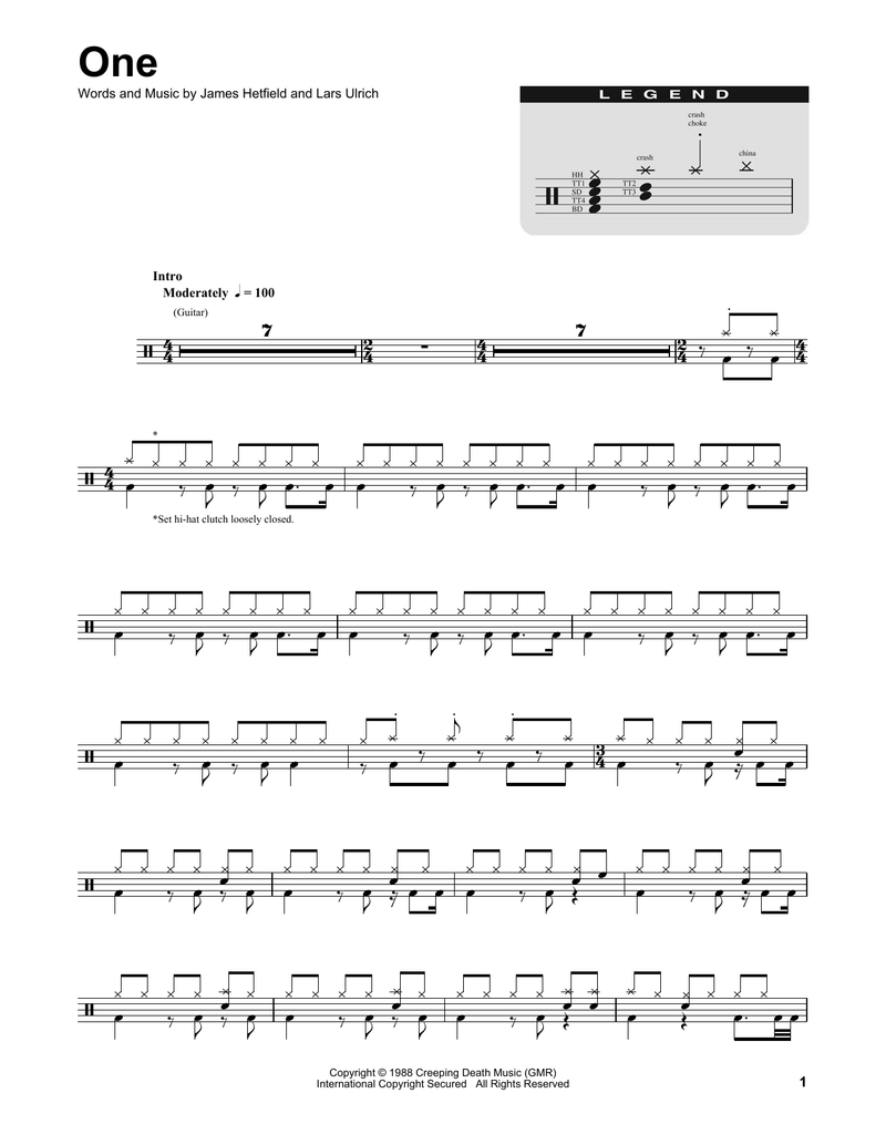 One - Metallica - Drum Sheet Music - SheetMusicDirect DT ...
