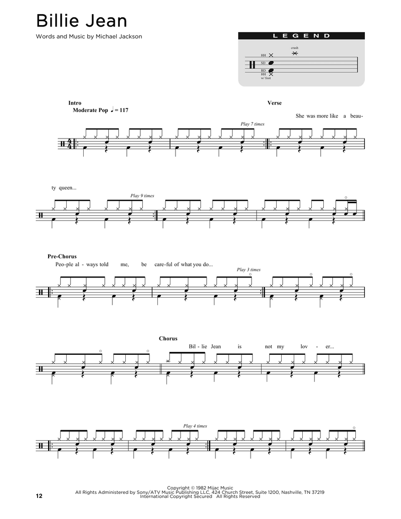 Billie Jean - Michael Jackson - Drum Sheet Music - SheetMusicDirect D ...
