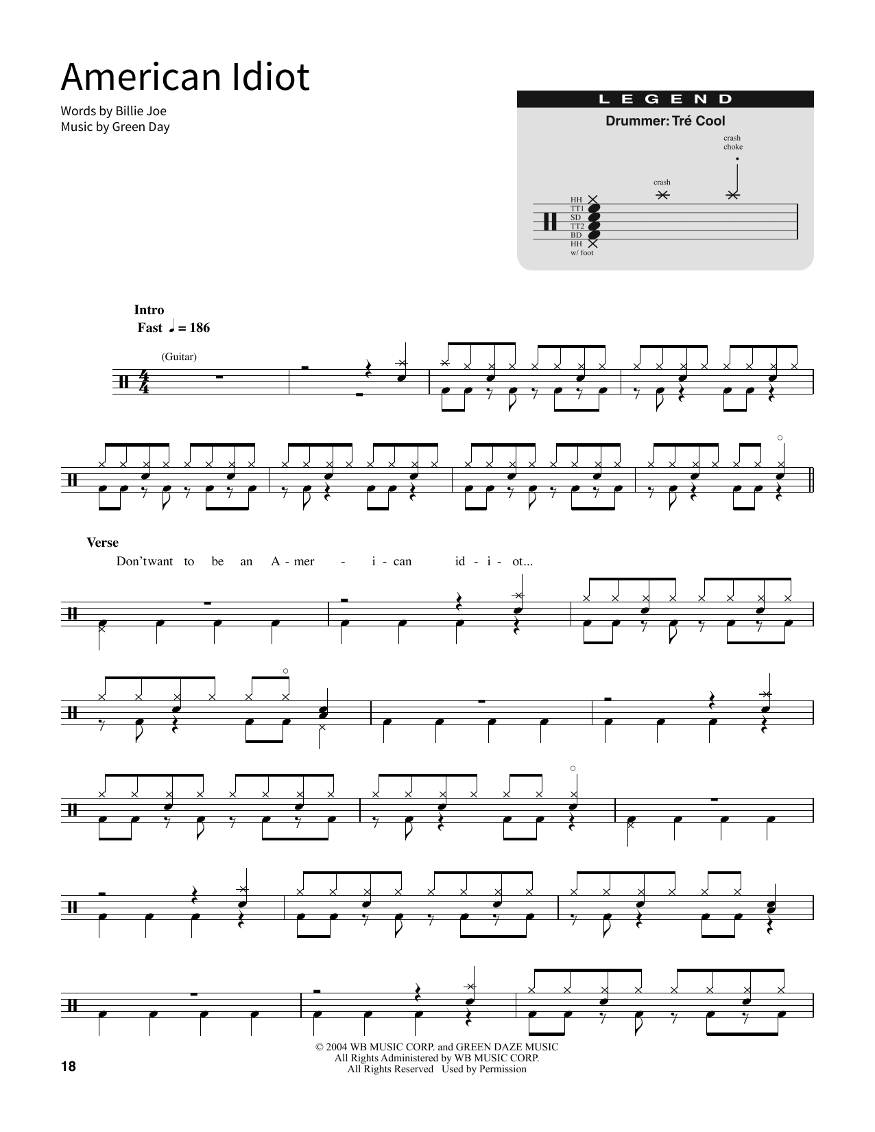 American Idiot - Green Day - Drum Sheet Music - SheetMusicDirect SORD ...