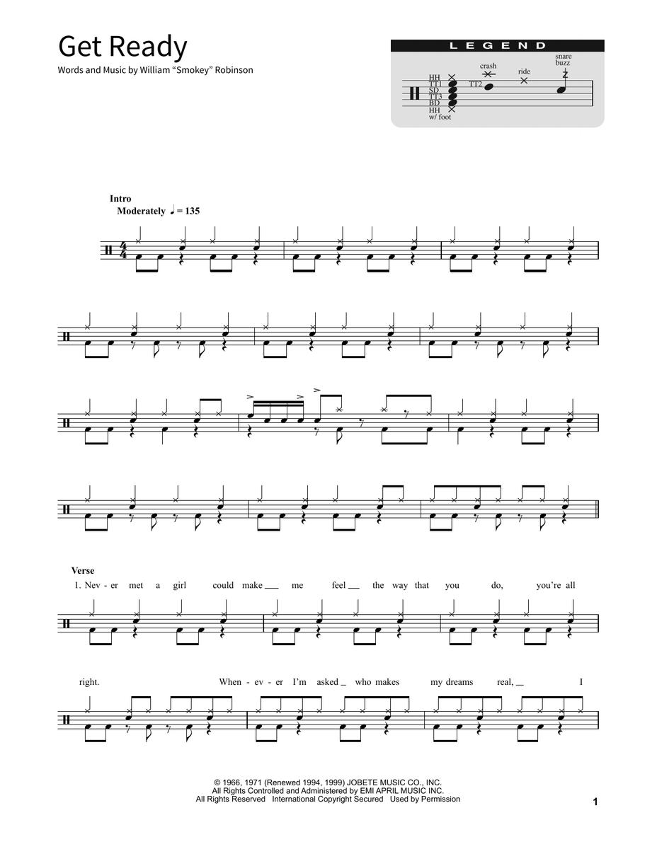 Get Ready - Rare Earth - Drum Sheet Music - SheetMusicDirect SORD ...