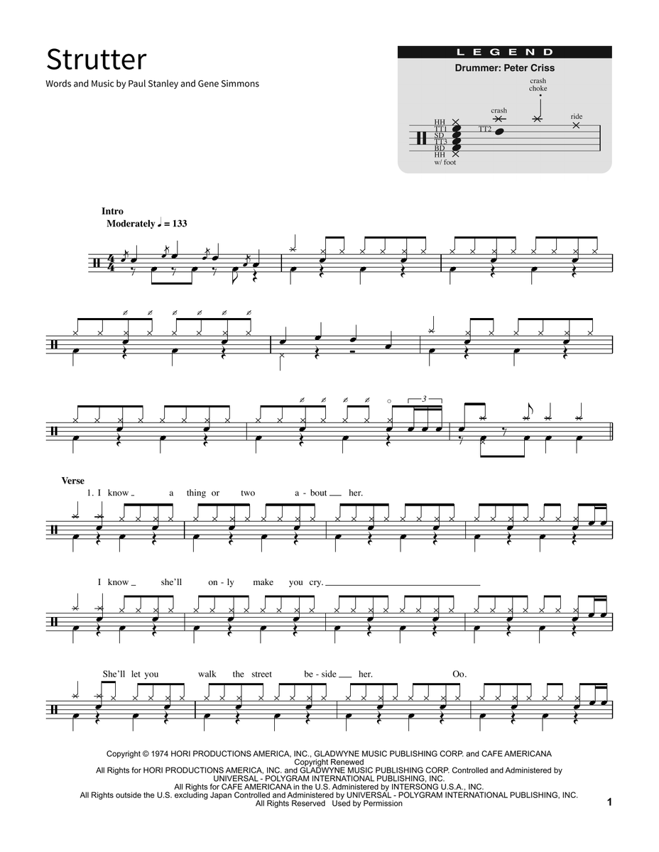 Strutter - Kiss - Drum Sheet Music - SheetMusicDirect SORD ...
