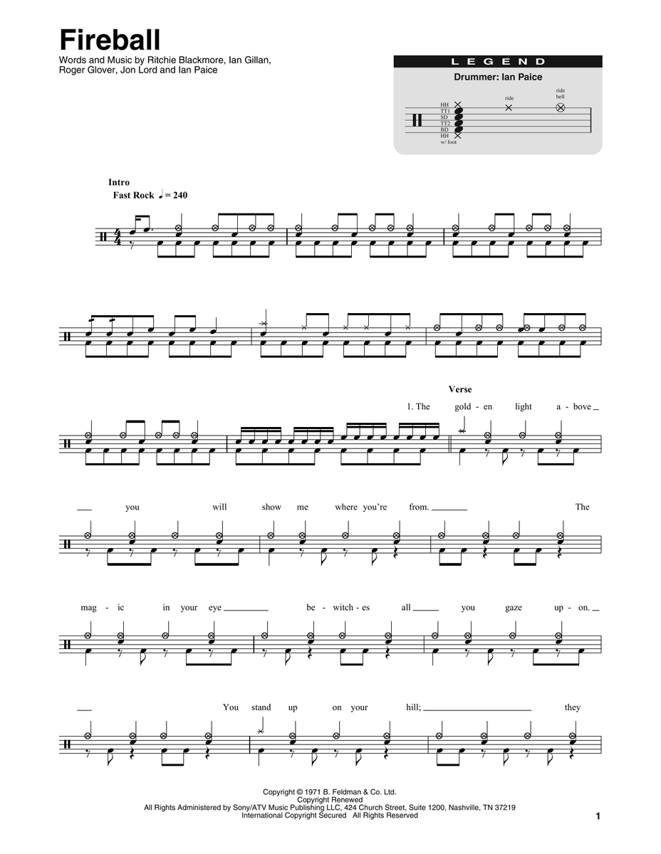 Fireball - Deep Purple - Drum Sheet Music - SheetMusicDirect DT ...