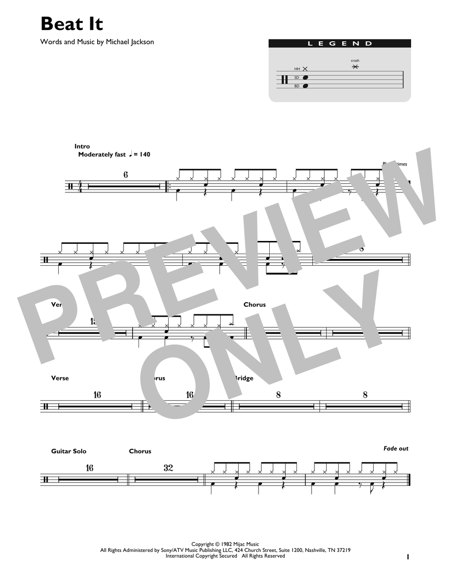 Beat It - Michael Jackson - Drum Sheet Music - SheetMusicDirect ...