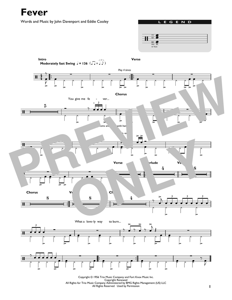 Fever - Peggy Lee - Drum Sheet Music - SheetMusicDirect DT ...