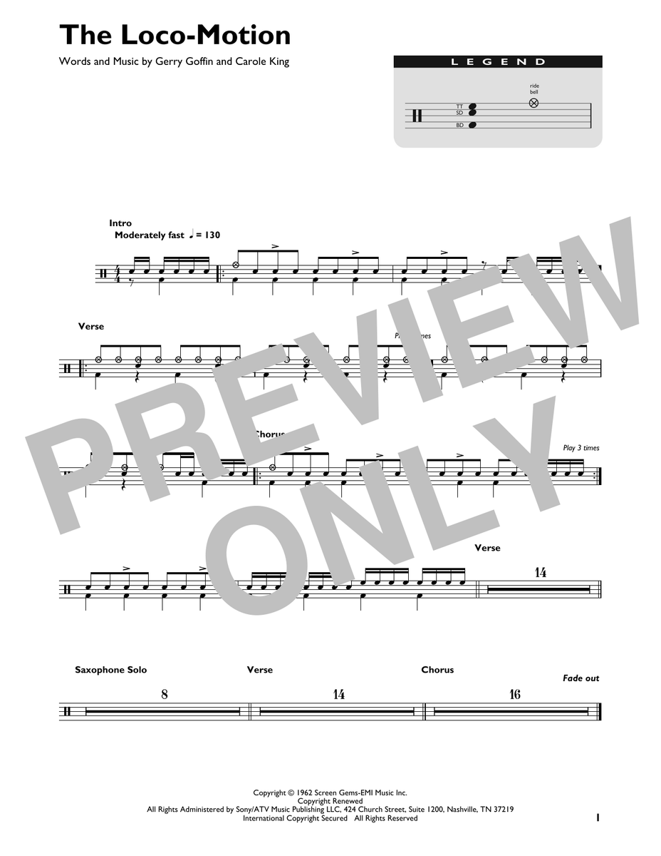 The Locomotion - Little Eva - Drum Sheet Music - SheetMusicDirect DT ...
