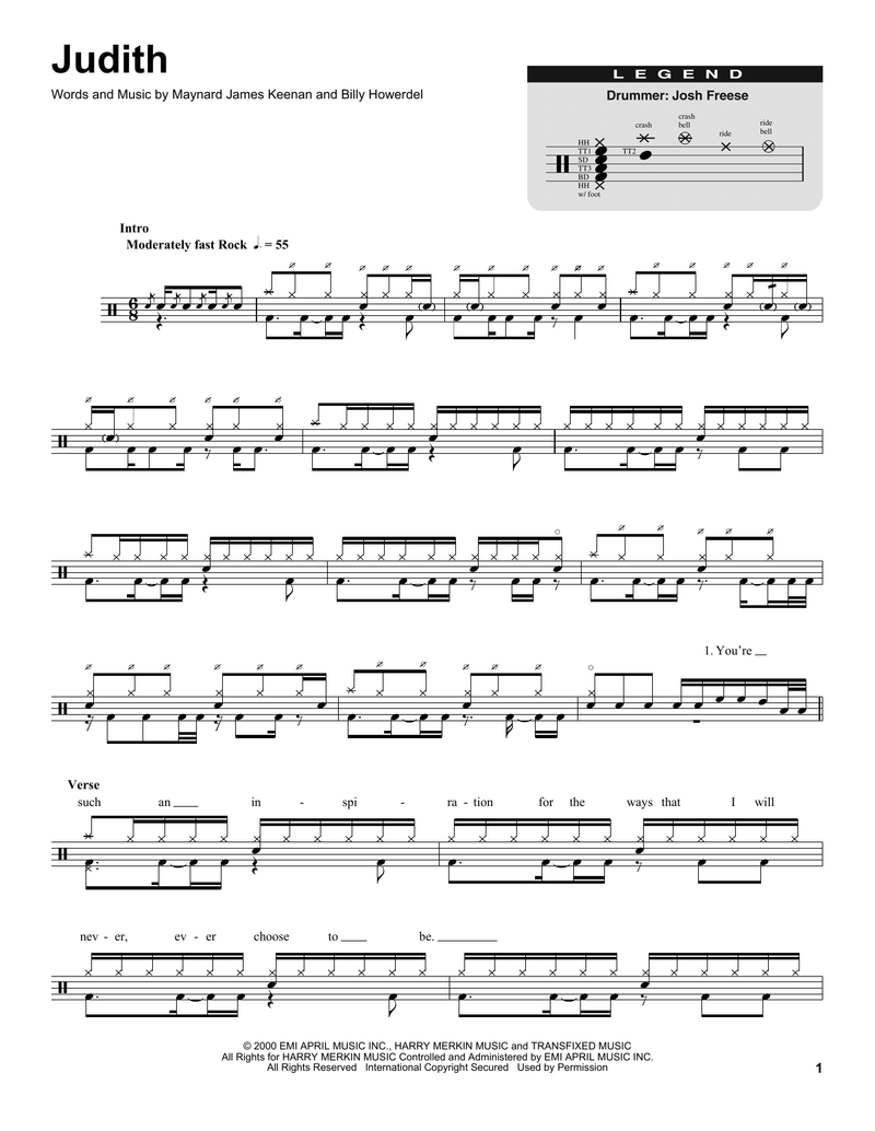 Judith - A Perfect Circle - Drum Sheet Music - SheetMusicDirect DT – DrumSetSheetMusic