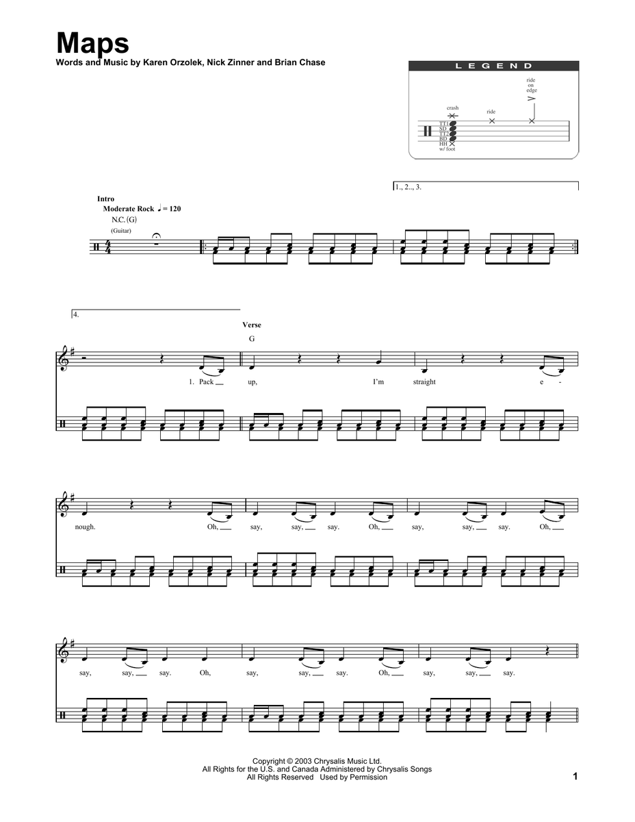 Maps - Yeah Yeah Yeahs - Drum Sheet Music - SheetMusicDirect DT ...