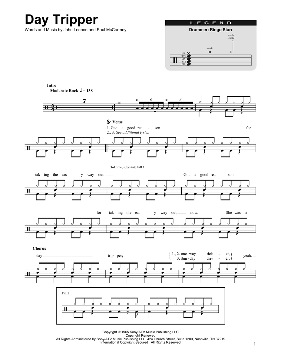 Day Tripper - The Beatles - Drum Sheet Music - SheetMusicDirect DT ...