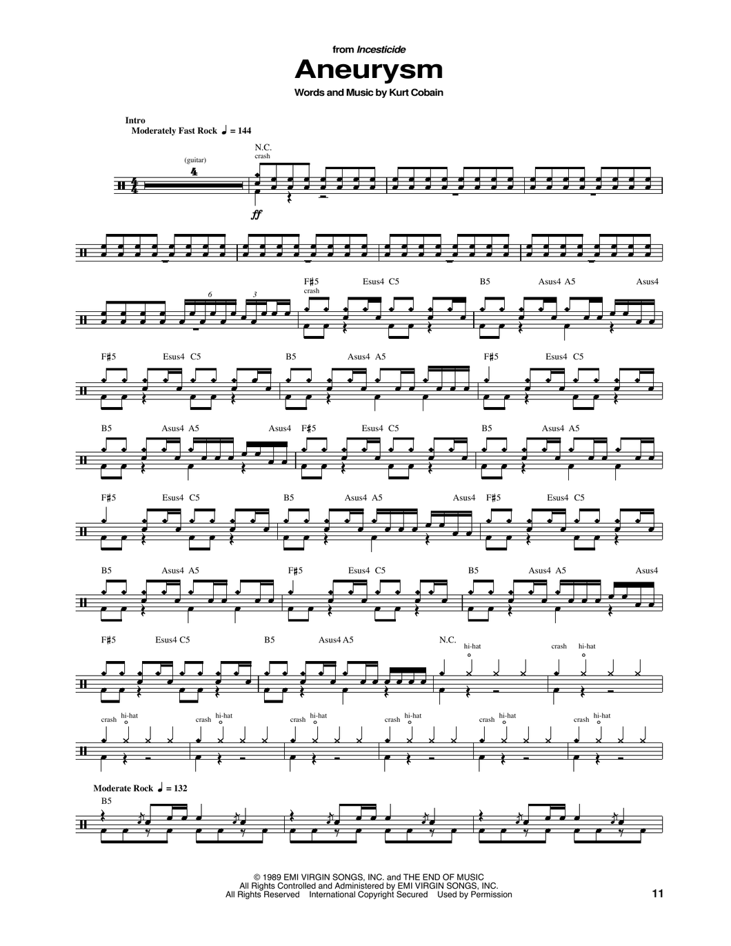 Aneurysm - Nirvana - Drum Sheet Music - SheetMusicDirect DT ...
