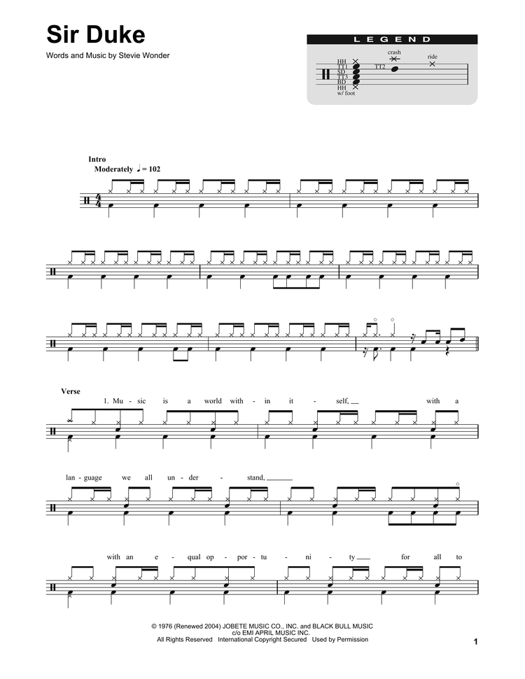 Sir Duke - Stevie Wonder - Drum Sheet Music - SheetMusicDirect DT ...