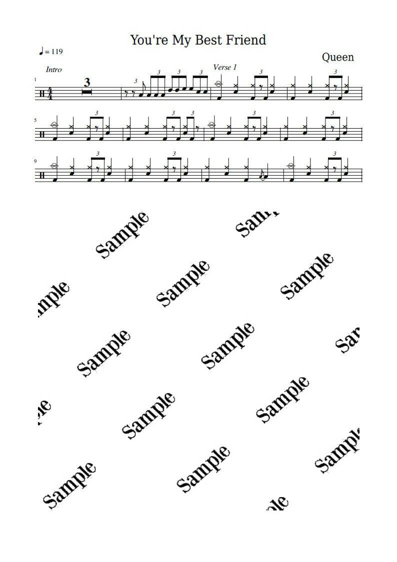 You're My Best Friend - Queen - Drum Sheet Music - KiwiDrums ...