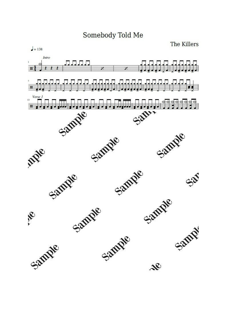 Somebody Told Me - The Killers - Drum Sheet Music - KiwiDrums ...