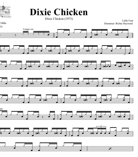 Dixie Chicken - Little Feat - Drum Sheet Music - DrumSetSheetMusic.com