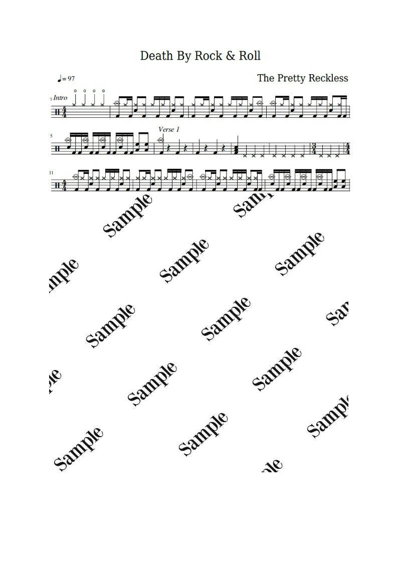 Death by Rock and Roll - The Pretty Reckless - Drum Sheet Music ...