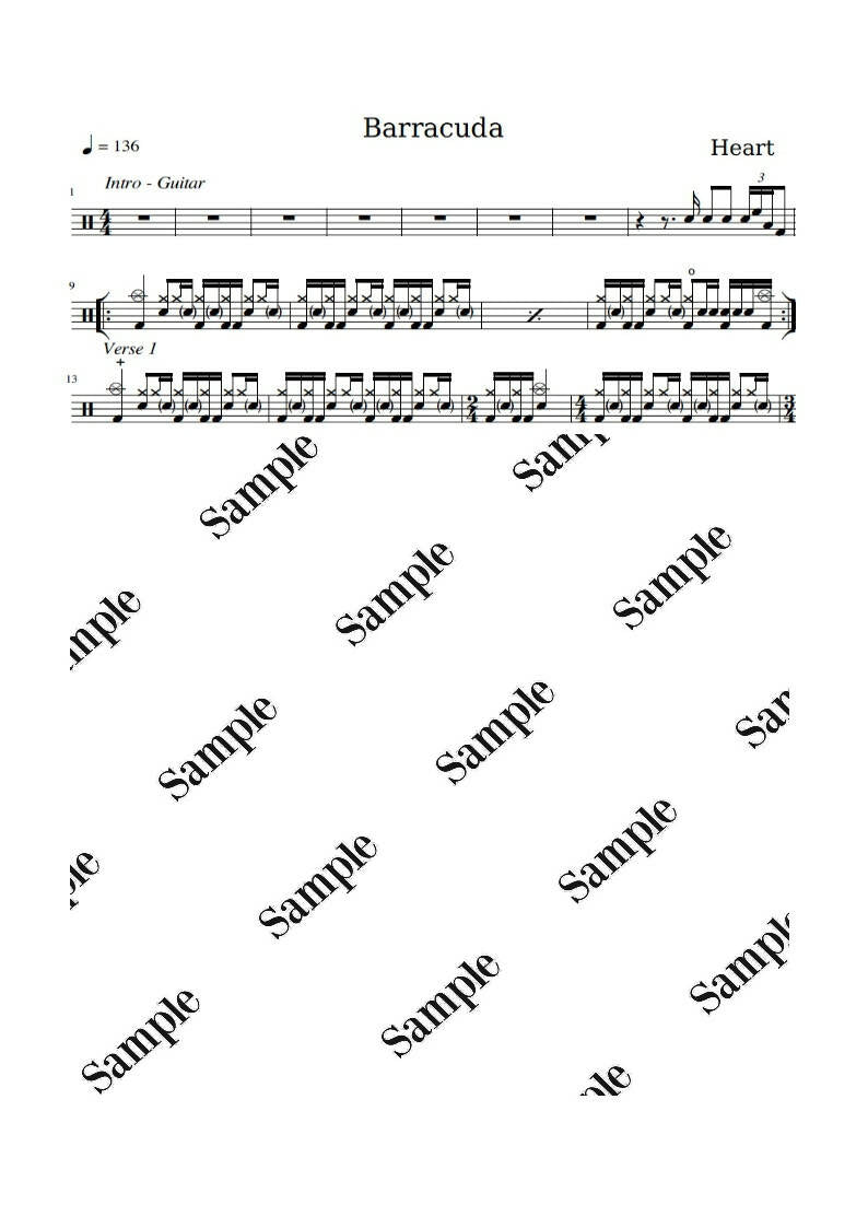 Barracuda - Heart - Drum Sheet Music - KiwiDrums – DrumSetSheetMusic