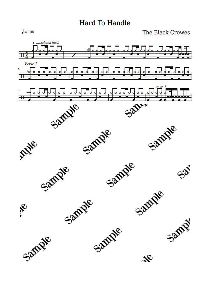 Hard to Handle - The Black Crowes - Drum Sheet Music - KiwiDrums ...