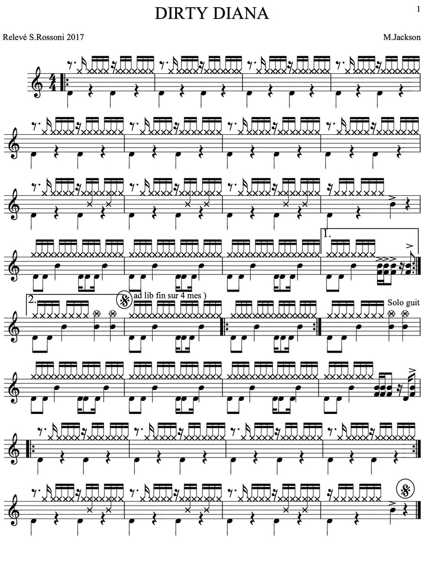 Dirty Diana - Michael Jackson - Drum Sheet Music - Rossoni ...