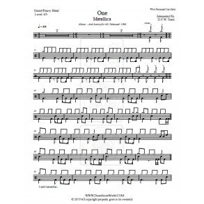 One - Metallica - Drum Sheet Music - DrumScoreWorld.com – DrumSetSheetMusic