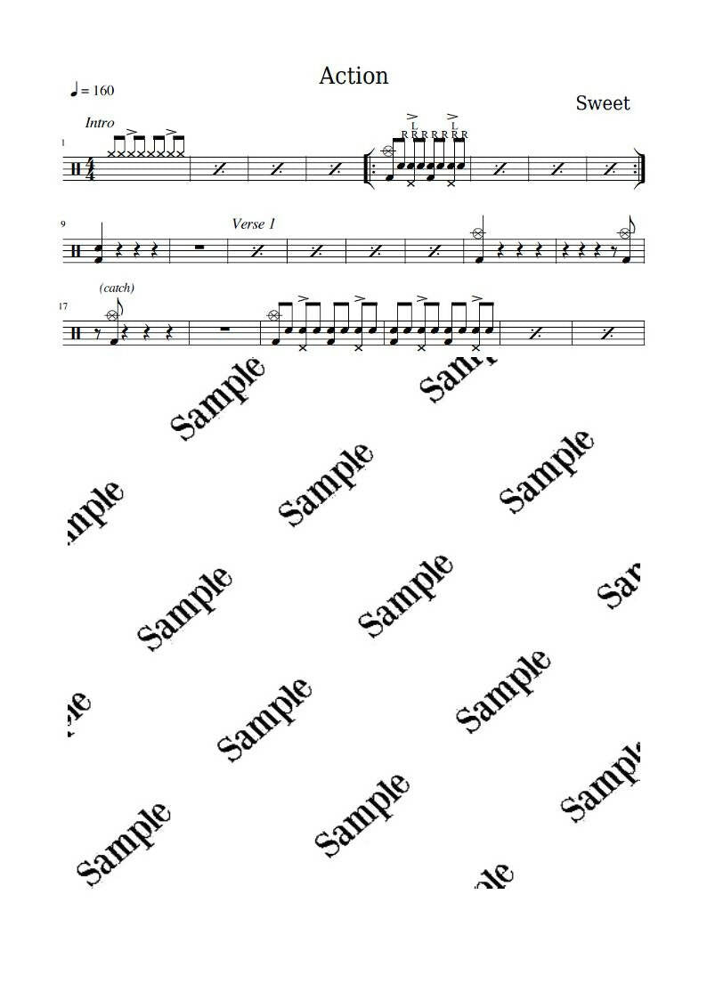 Action - The Sweet - Drum Sheet Music - KiwiDrums – DrumSetSheetMusic