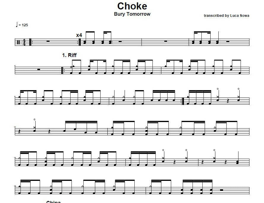 Choke - Bury Tomorrow - Drum Sheet Music - Luca Sowa Drum Sheets ...