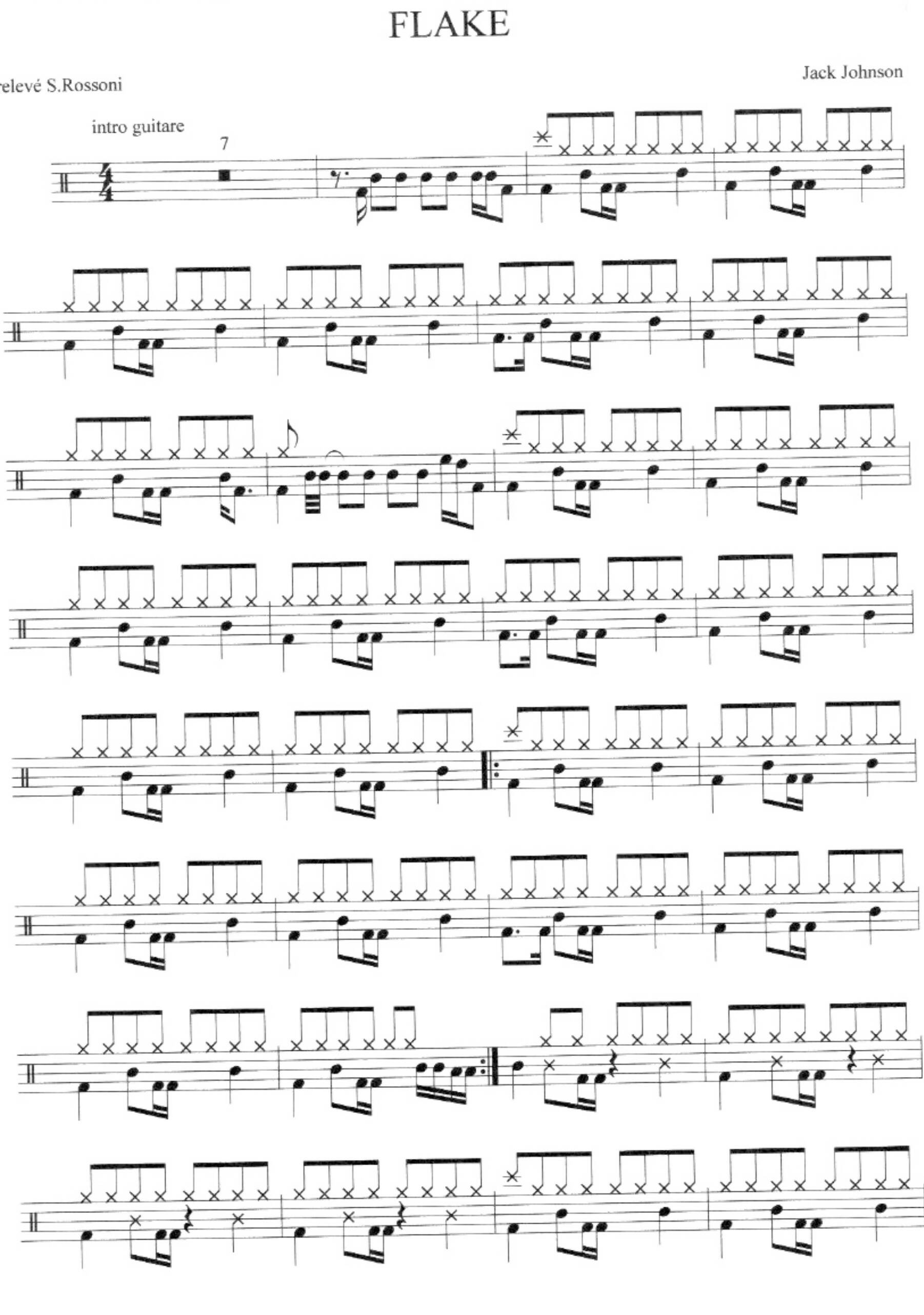 Flake - Jack Johnson - Drum Sheet Music - Rossoni – DrumSetSheetMusic