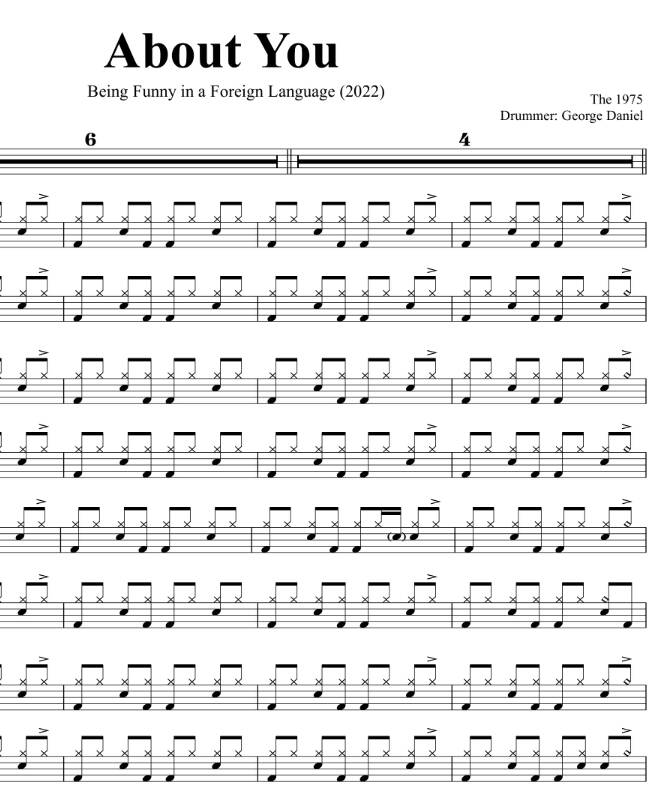 About You - The 1975 - Drum Sheet Music - DrumSetSheetMusic.com