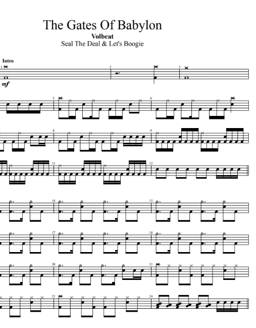 The Gates of Babylon - Volbeat - Drum Sheet Music - DrumSetSheetMusic.com