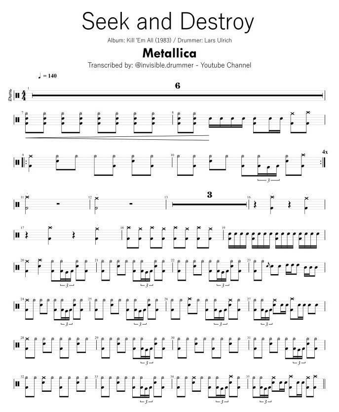 Seek & Destroy - Metallica - Drum Sheet Music - Smdrums – DrumSetSheetMusic