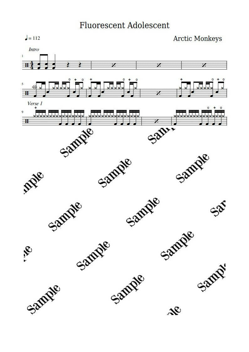 Fluorescent Adolescent - Arctic Monkeys - Drum Sheet Music - KiwiDrums ...