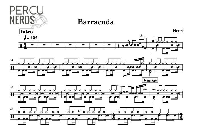 Barracuda - Heart - Drum Sheet Music - Percunerds Transcriptions ...