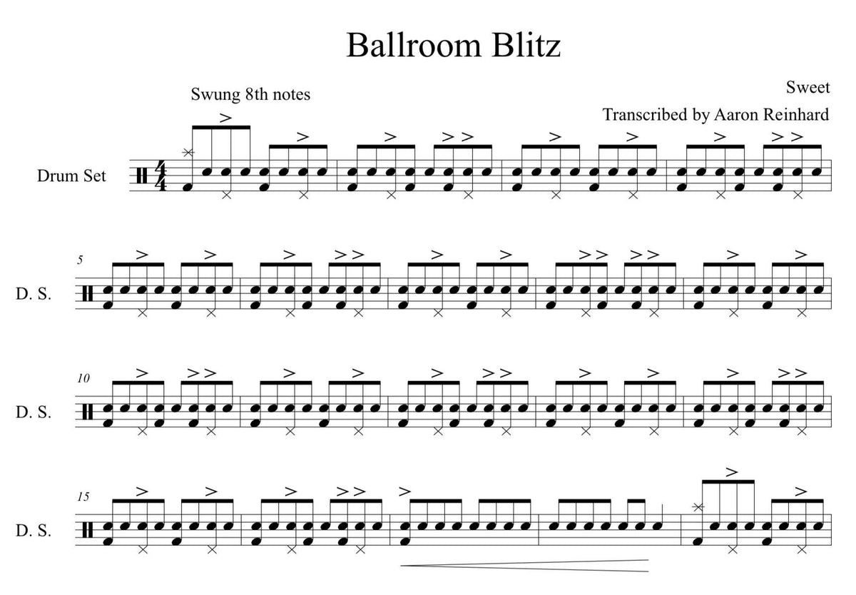 Ballroom Blitz - Sweet - Drum Sheet Music - Aaron Reinhard ...