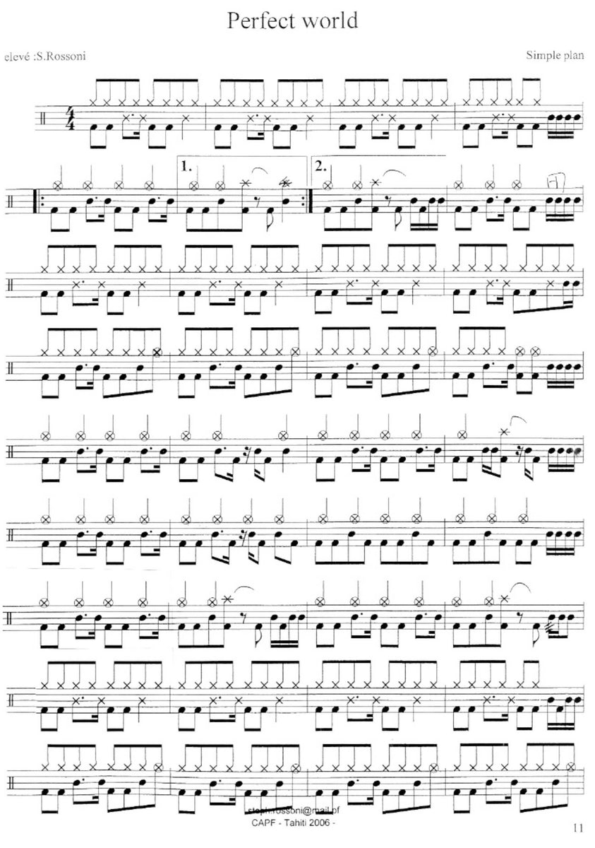 Perfect World - Simple Plan - Drum Sheet Music - Rossoni ...