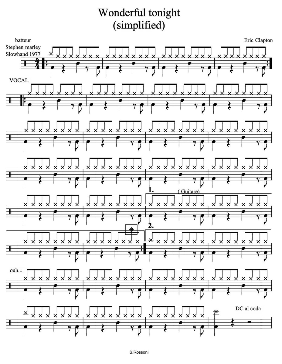 Wonderful Tonight - Eric Clapton - Drum Sheet Music - Rossoni – DrumSetSheetMusic